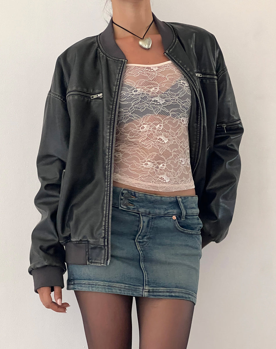 Distressed PU Black Bomber Jacket | Marco – motelrocks.com