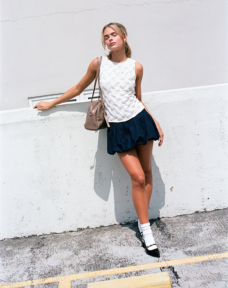 Chambray Indigo blue Puffball Mini Skirt | Sisila – motelrocks.com