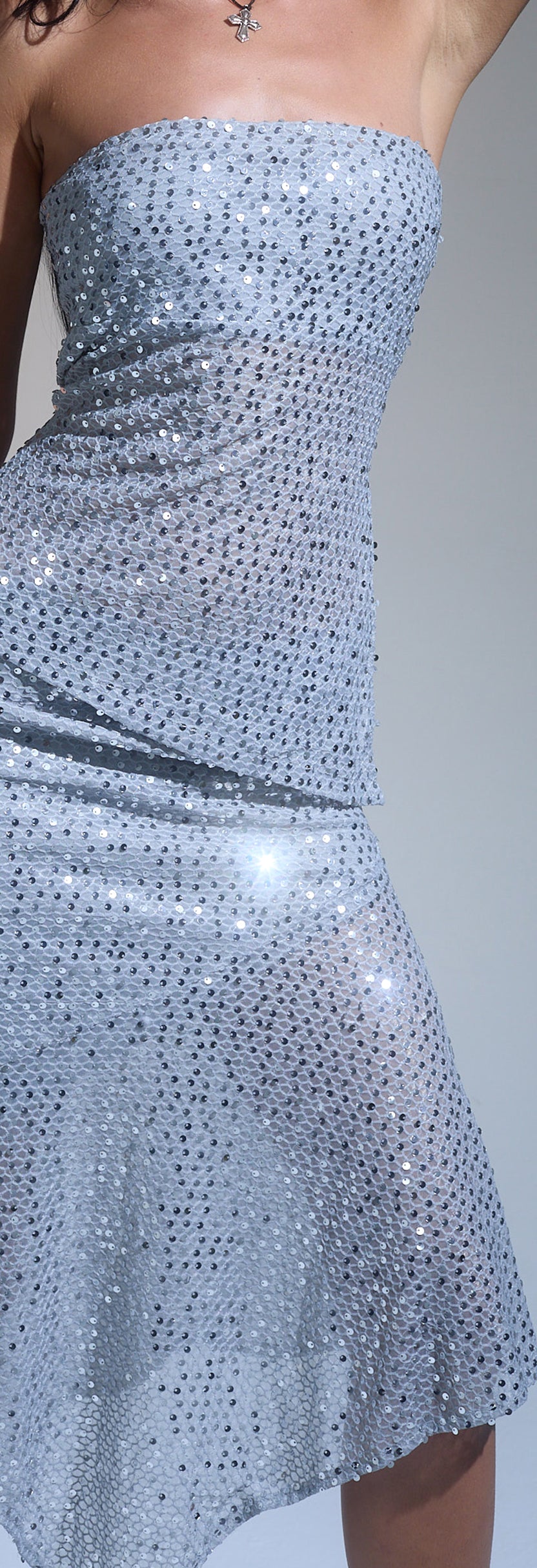 Sequin Knit Silver Bandeau Top | Brilia – motelrocks.com