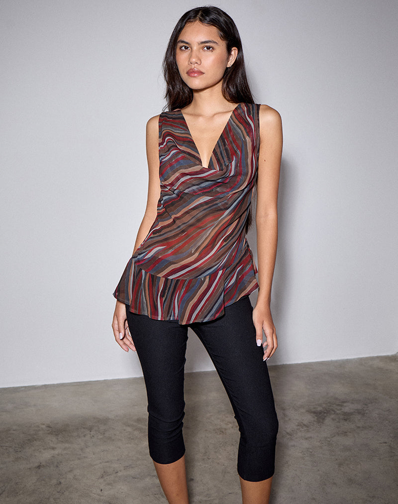 70's Shadow Stripe Chiffon Draped Cowl Top | Nakiya – motelrocks.com