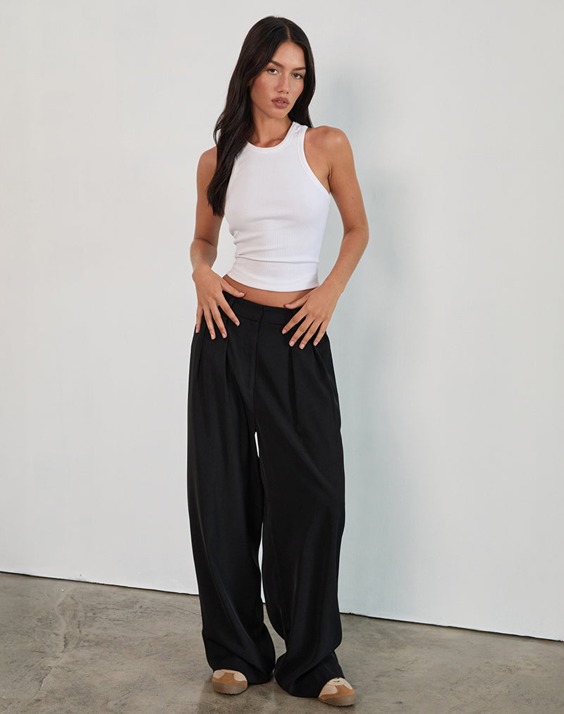 Black Low Rise Tailored Trousers with Pleats | Nala – motelrocks.com