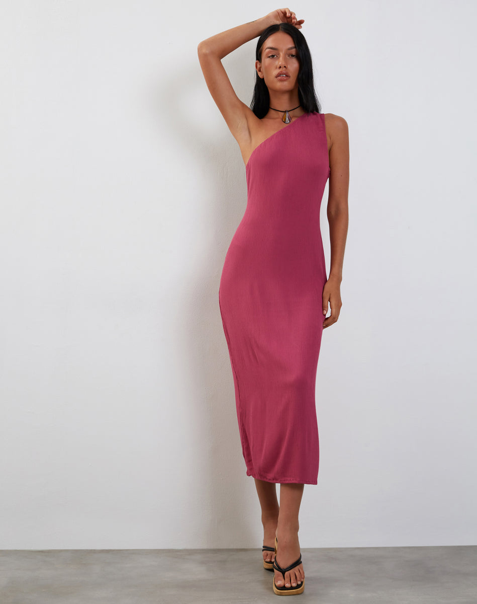 Daco Rose Crinkle One Shoulder Midi Dress | Namjun – motelrocks.com