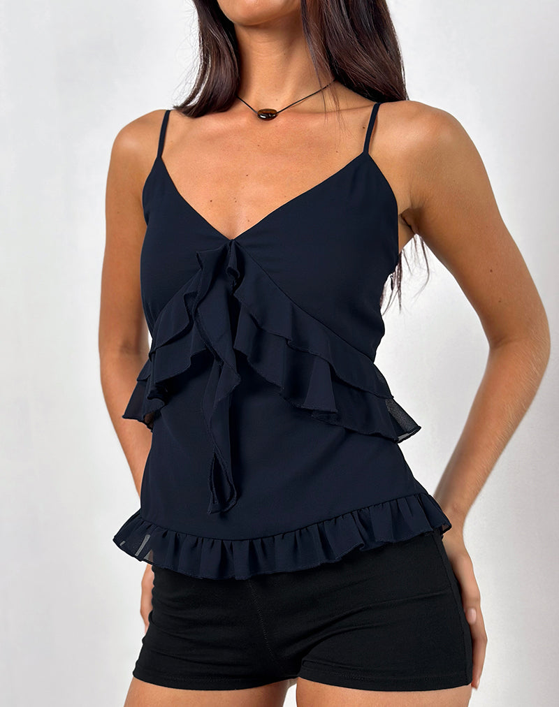 Blue Graphite Ruffle Chiffon Cami Top | Nehla – motelrocks.com
