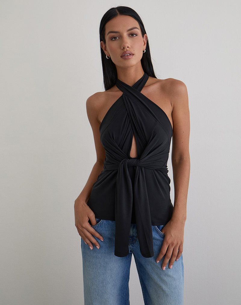 Black Cupro Multi Tie Top | Nezuko – motelrocks.com