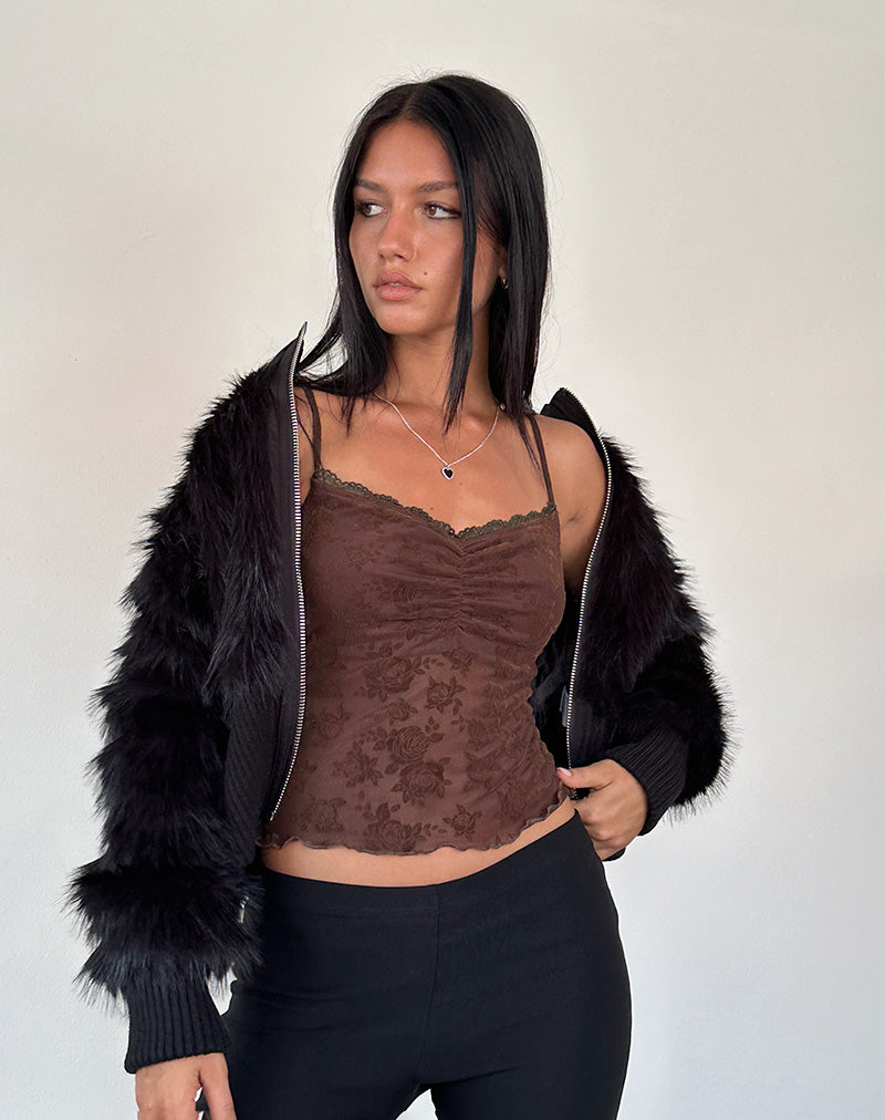 Romantic Rose Flock Brown Cami Top | Noira – motelrocks.com