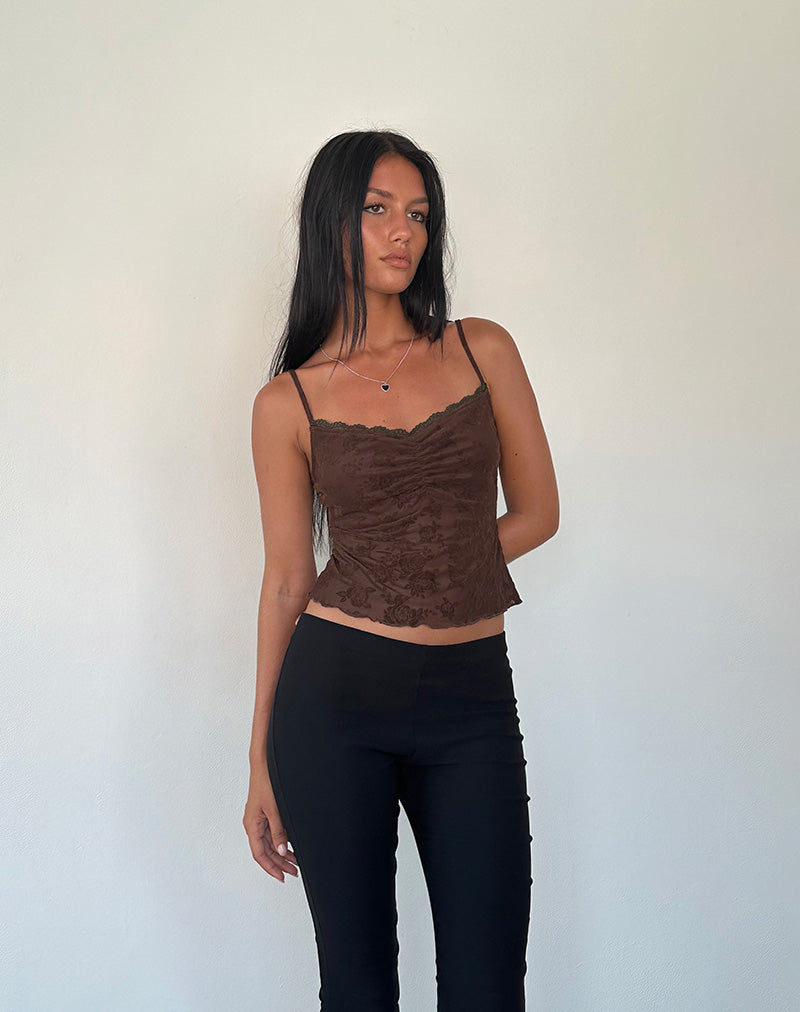 Romantic Rose Flock Brown Cami Top | Noira – motelrocks.com