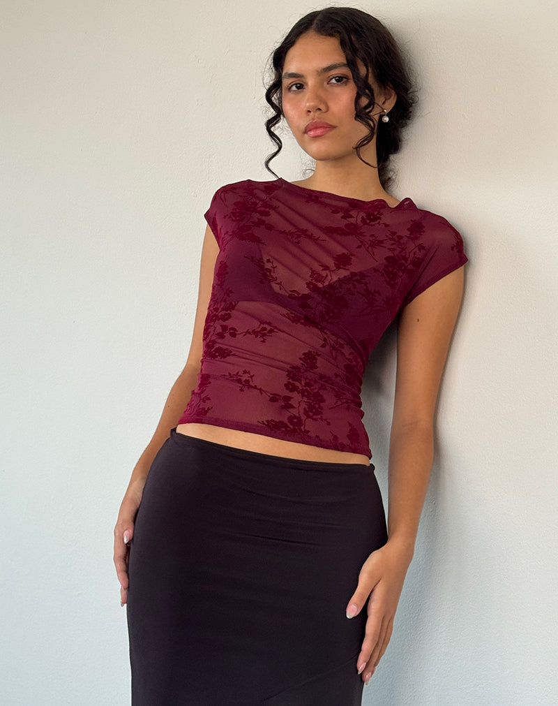 Maroon Red Botanical Flower Top | Nova – motelrocks.com