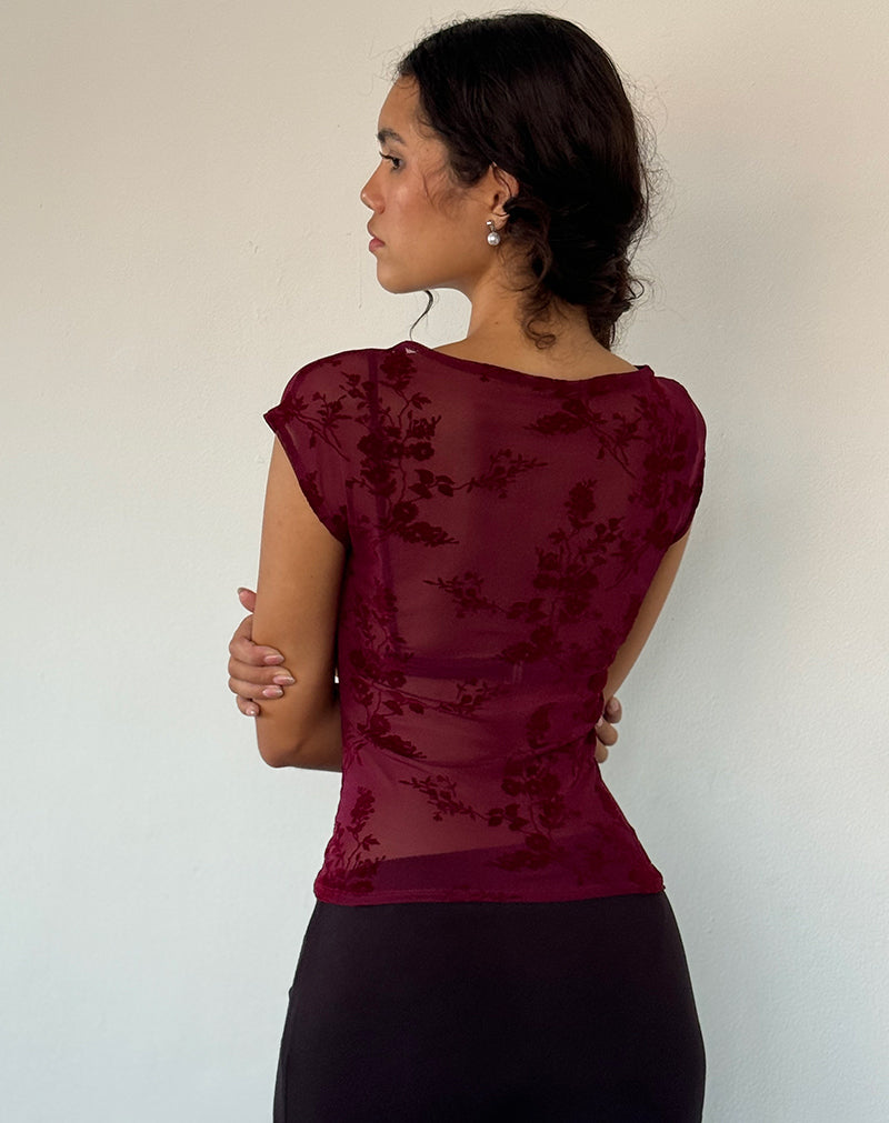 Maroon Red Botanical Flower Top | Nova – motelrocks.com