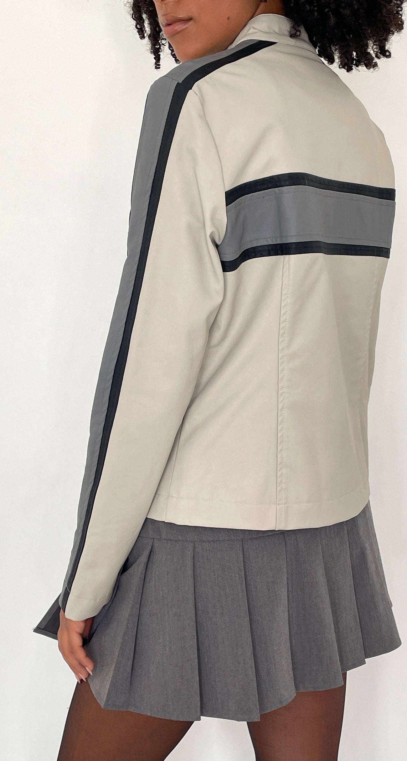 Grey PU with Dark Grey Stripe Zip Up Jacket | Oliver – motelrocks.com