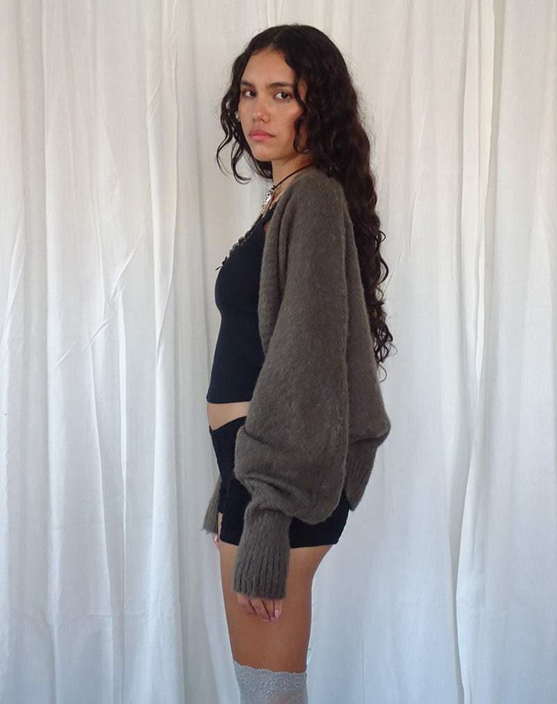 Brown Brushed Knit Shrug Cardigan | Pasha – motelrocks.com