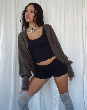 Brown Brushed Knit Shrug Cardigan | Pasha – motelrocks.com