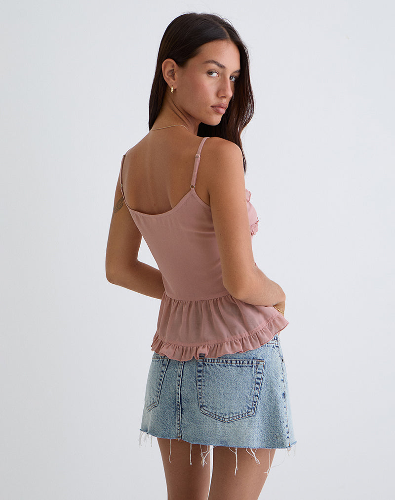 Pink Chiffon Tie Front Ruffle Cami Top | Raeya – motelrocks.com