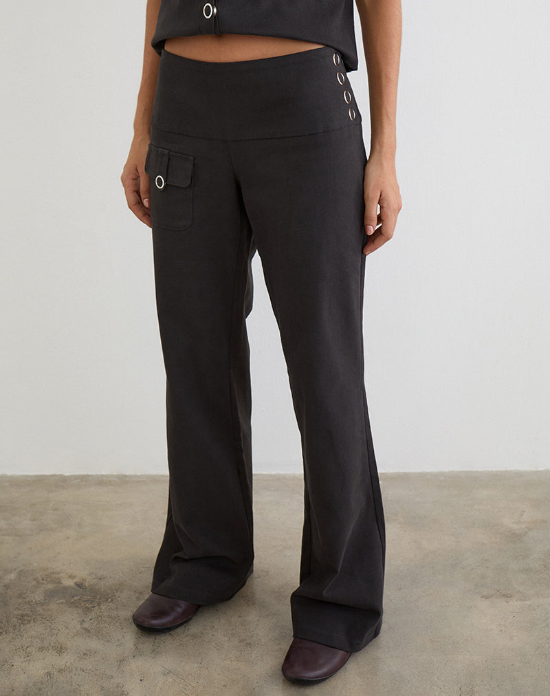 Dark Grey Low Rise Wide Leg Trousers | Alora – motelrocks.com