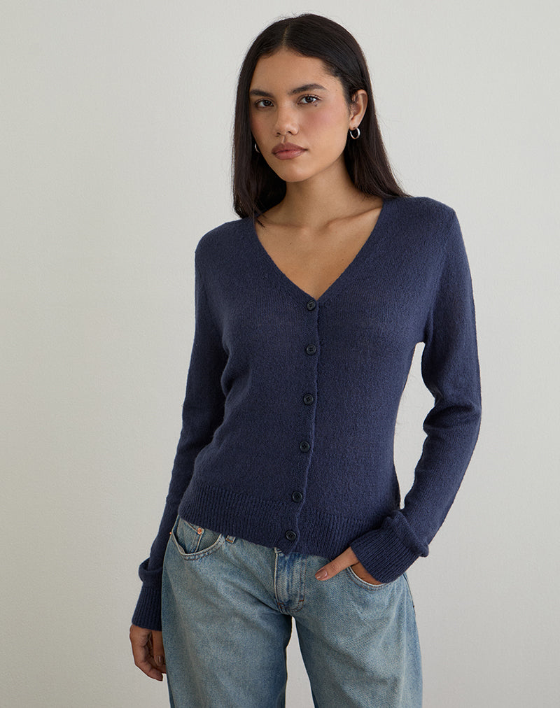 Navy Sheer Knit Cardigan | Renisa – motelrocks.com