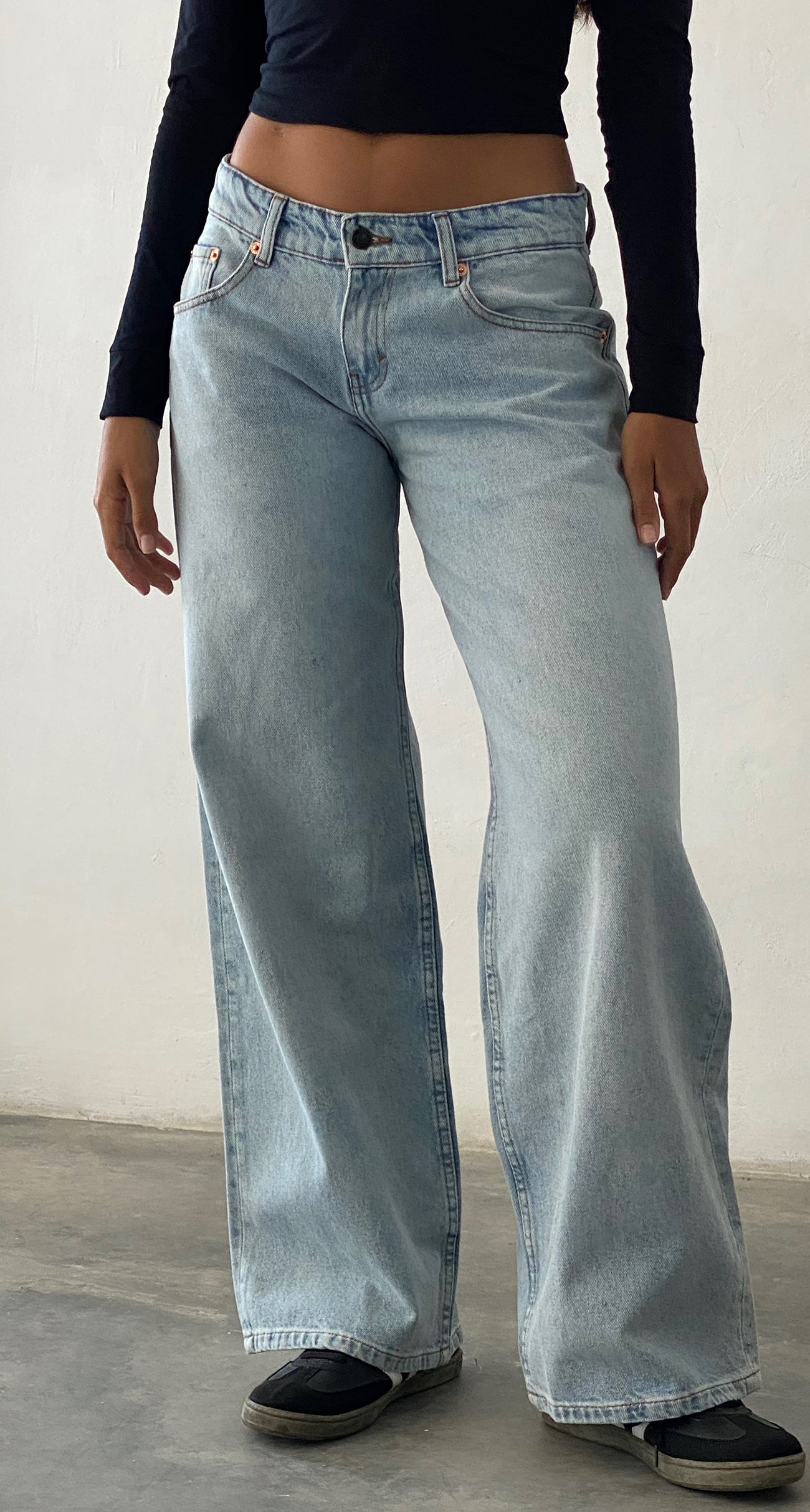Extreme Light Wash Blue Extra Wide Low Rise Jeans | Roomy – motelrocks.com