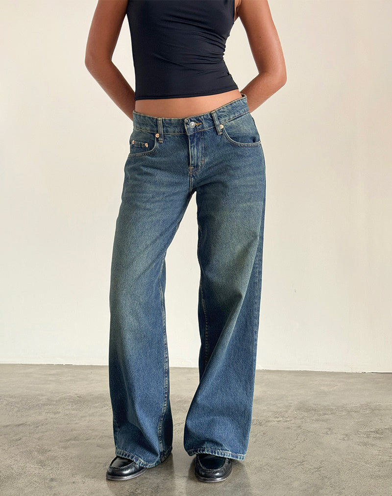 Bright Blue Extra Wide Low Rise Jeans | Roomy – motelrocks.com