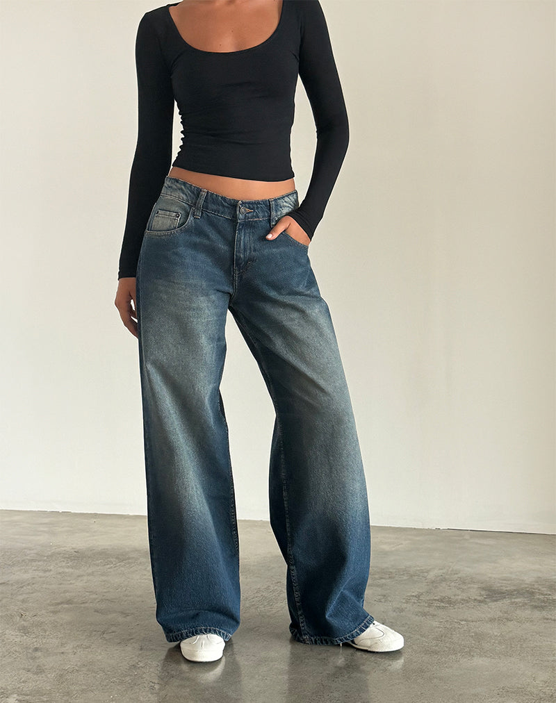 Dark Vintage Extra Wide Low Rise Jeans | Roomy – motelrocks.com