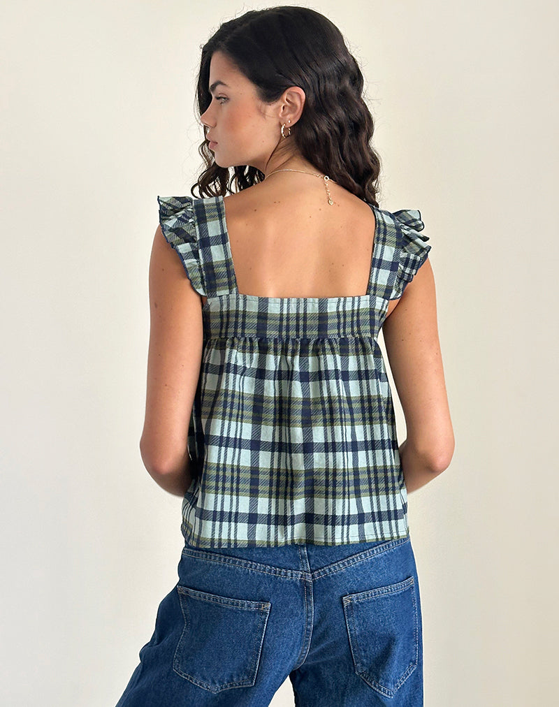 Green Mono Check Linen Top | Sanula – motelrocks.com