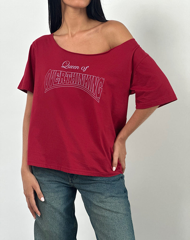 Red Slouchy Tee with 'Overthinking' Printed Graphic | Scottie ...