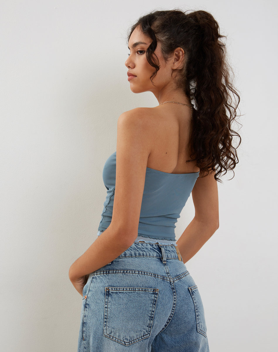 Mesh Tonal Blue Bandeau Top | Seka – motelrocks.com