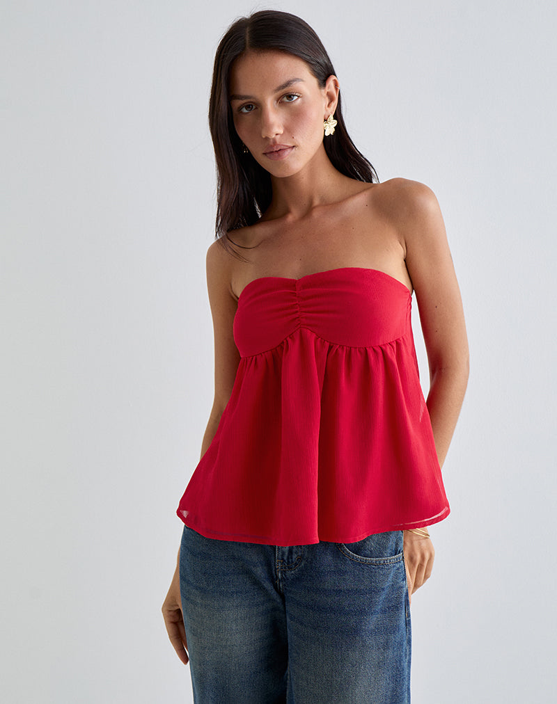 Red Longline Bandeau Top | Setsuko – motelrocks.com