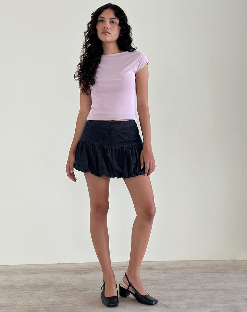 Chambray Indigo blue Puffball Mini Skirt | Sisila – motelrocks.com