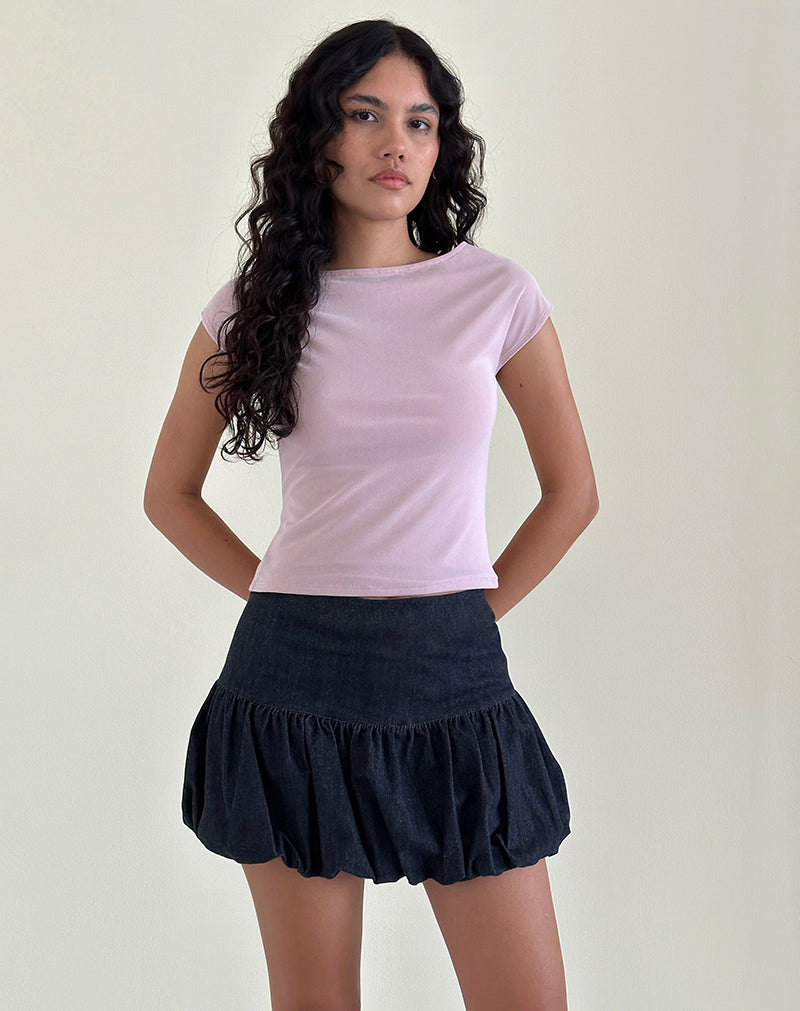 Chambray Indigo blue Puffball Mini Skirt | Sisila – motelrocks.com