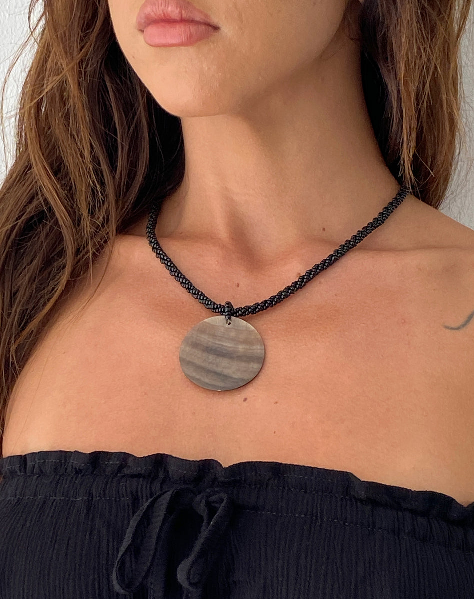 Black Round Pendant Necklace | Talola – motelrocks.com