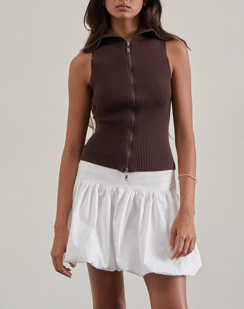 Brown Highneck Fold Over Tank Top | Tarni – motelrocks.com