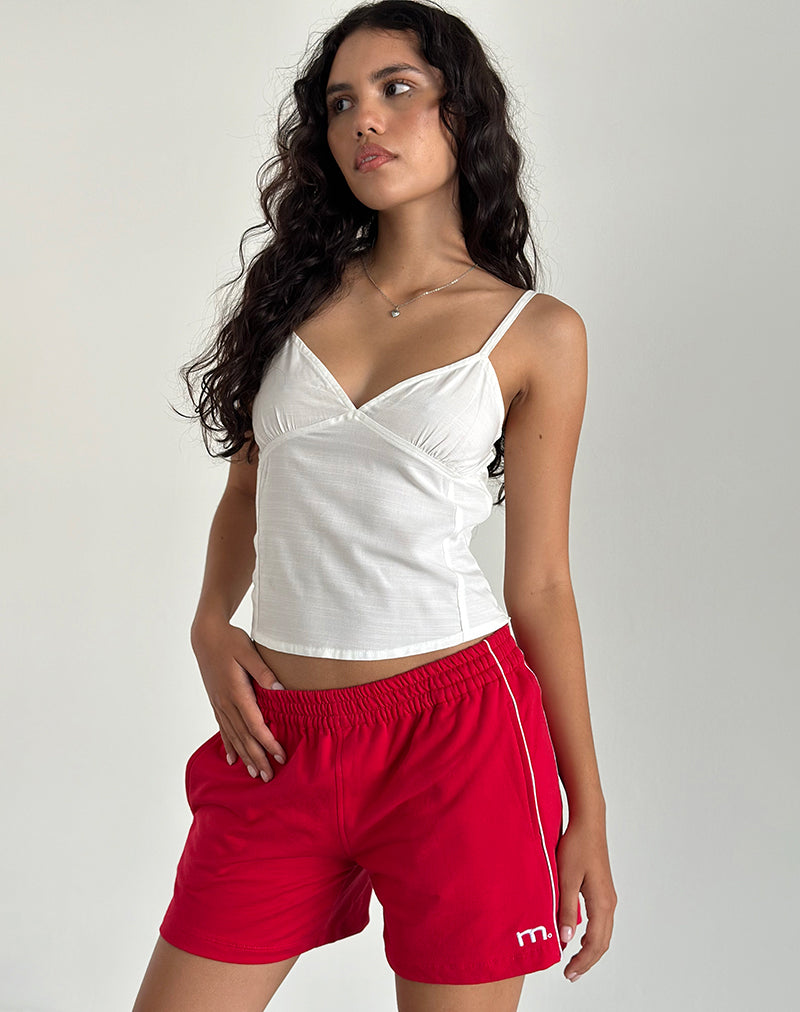 Tango Red Shorts with Off White Piping and M Emb | Thera – motelrocks.com