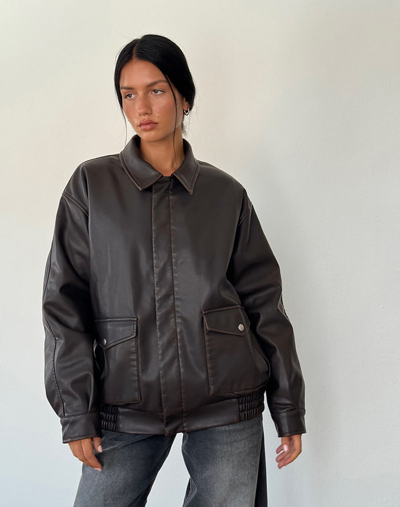 Dark Chocolate PU Jacket | Tobia – motelrocks.com