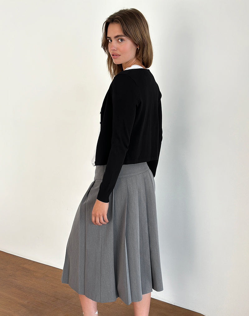 Charcoal Grey Midi Skirt with Pleats | Trisma – motelrocks.com