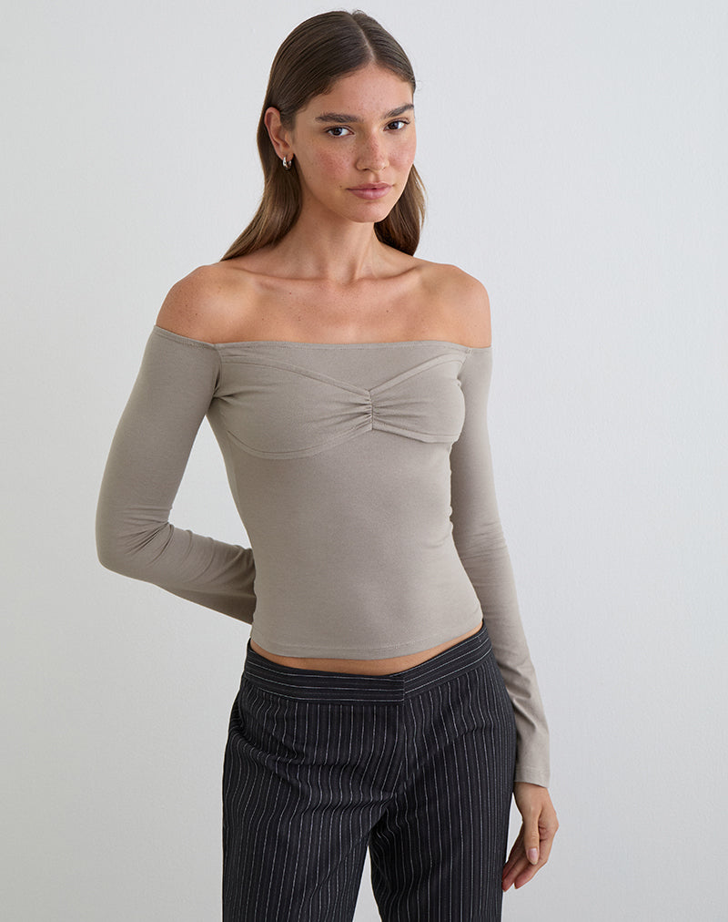 Grey Long Sleeve Bardot Top | Ursuly – motelrocks.com