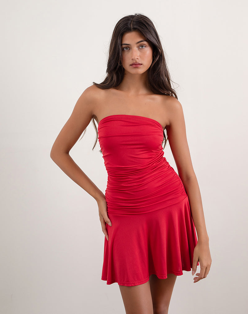 Red Slinky Bandeau Mini Dress | Yasmin – motelrocks.com