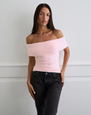 Soft Pink Off The Shoulder Knit Top | Yurian – motelrocks.com