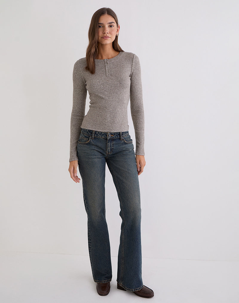 Grey Ribbed Knit Button Up Long Sleeve Top | Zinta – motelrocks.com