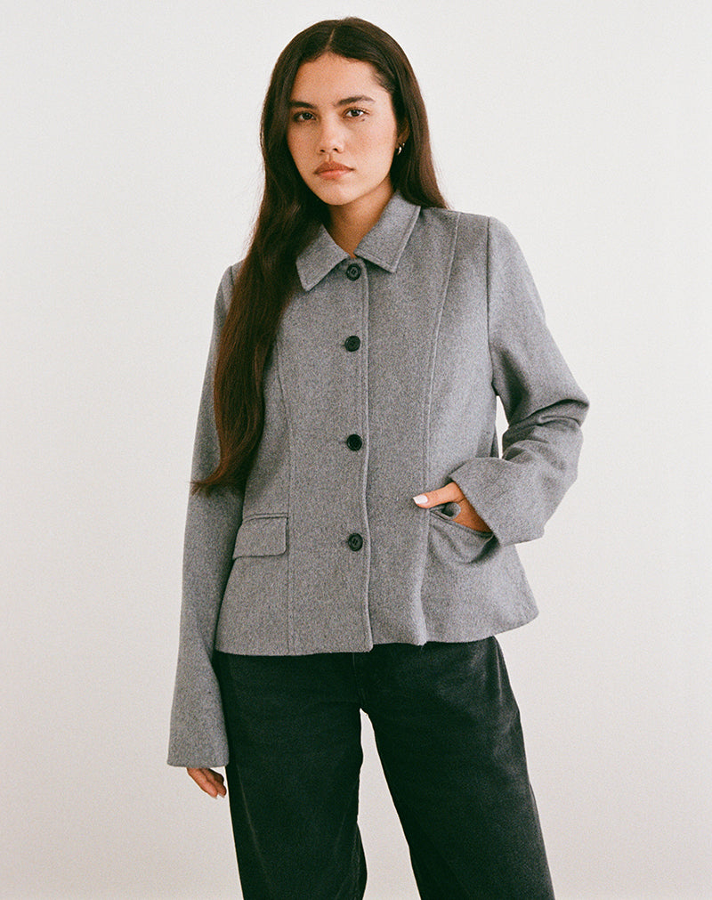 Grey Wool Collared Jacket | Ziya – motelrocks.com