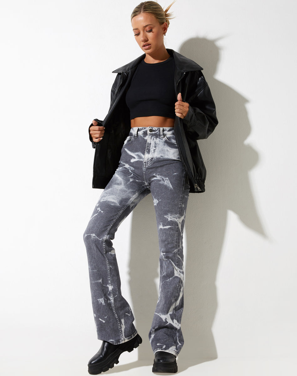 Grey Print Flared Bootcut Denim Jeans | Bootleg – motelrocks.com