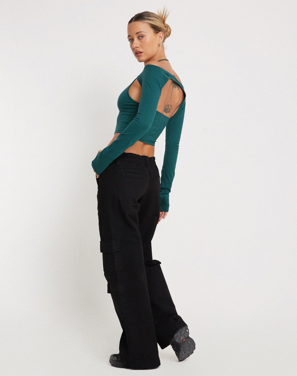 Bottle Green Long Sleeve Halterneck Crop Top | Brandy – motelrocks.com
