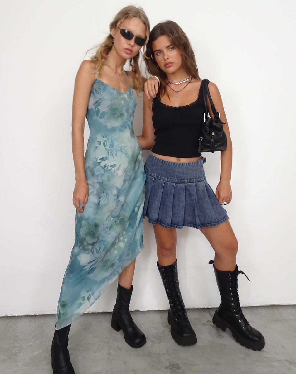 Watercolour Floral Blue Midi Dress | Preston – motelrocks.com