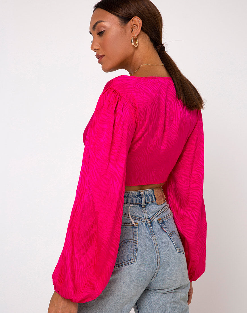 Pink Satin Long Sleeved Crop Top | Carina – motelrocks.com