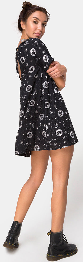V Neckline Small Celestial black Swing Dress | Crosena - Motel Rocks ...