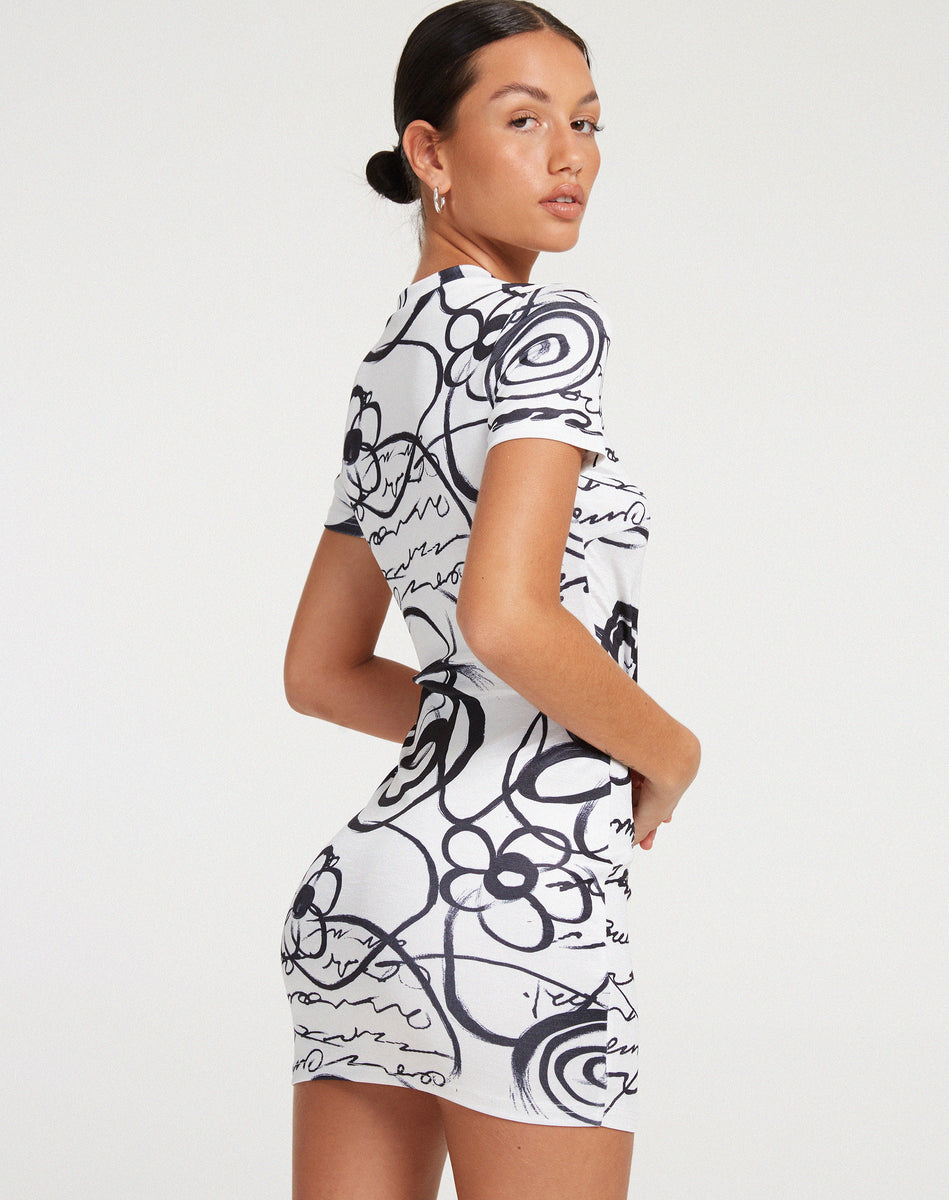 Monochrome Printed High Neck Mini Dress | Dahara – motelrocks.com