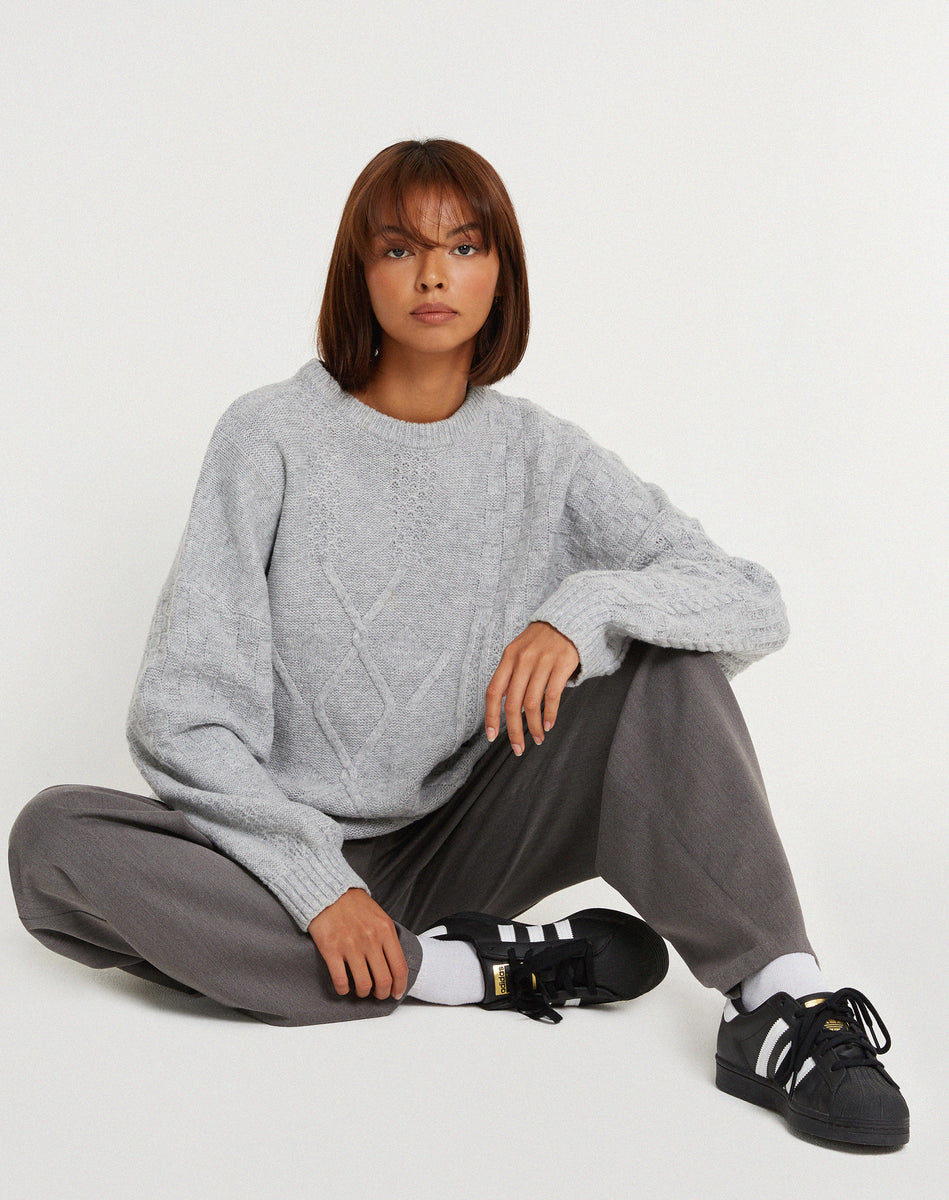 Light Grey Knit Jumper | Danar – motelrocks.com