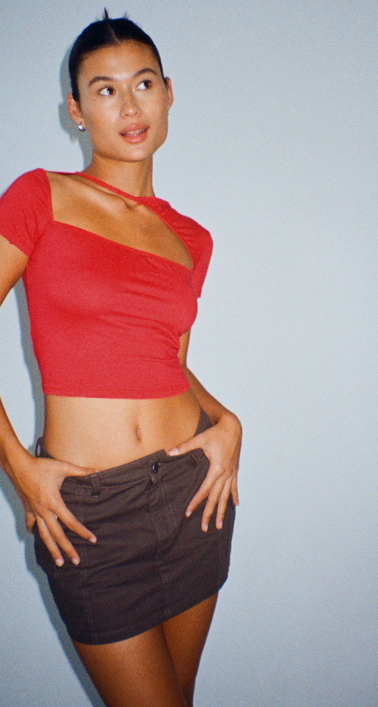 Red Short Sleeve Cut Out Top | Desiree – motelrocks.com