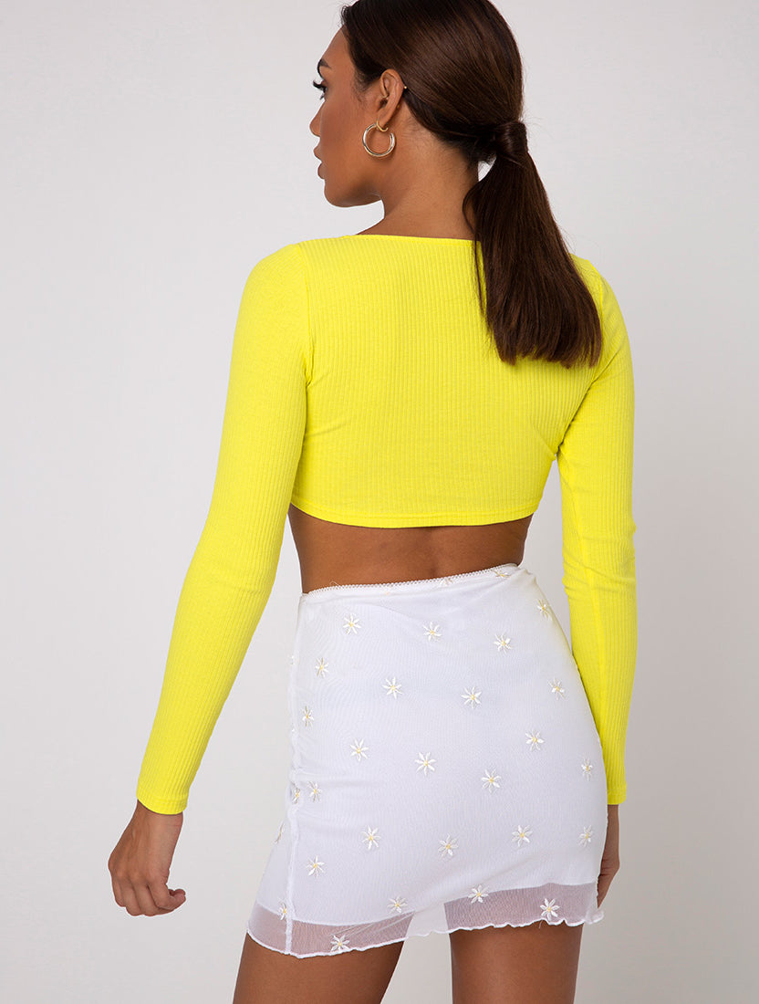 Bright Yellow Crop Top Long Sleeve | Drea – motelrocks.com