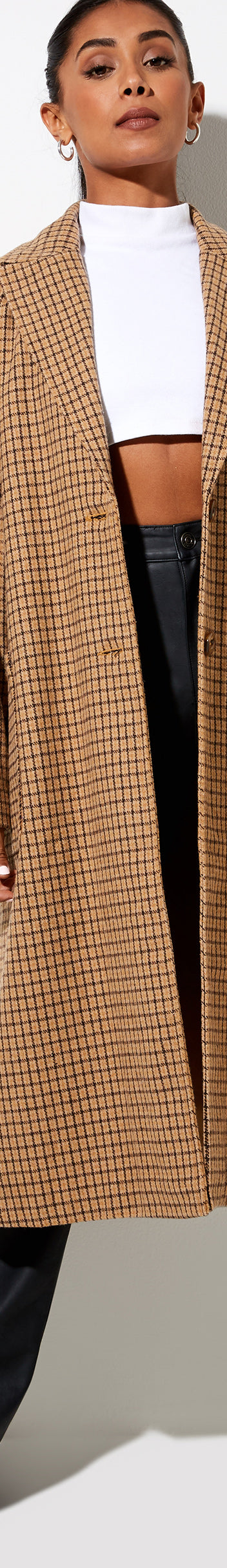 Brown Check Longline Coat | Duster – motelrocks.com