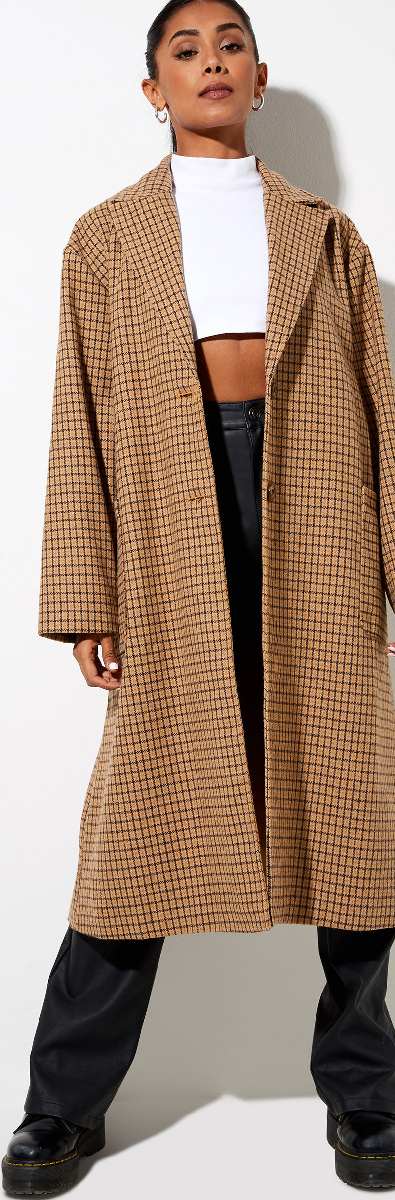Brown Check Longline Coat | Duster – motelrocks.com