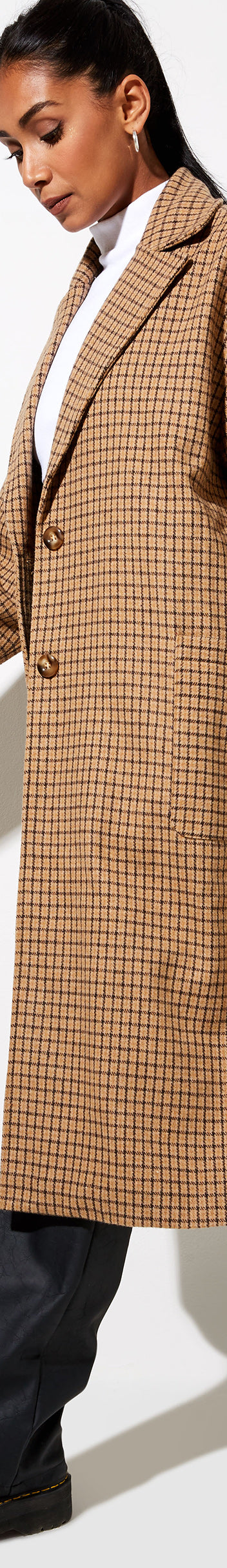 Brown Check Longline Coat | Duster – motelrocks.com