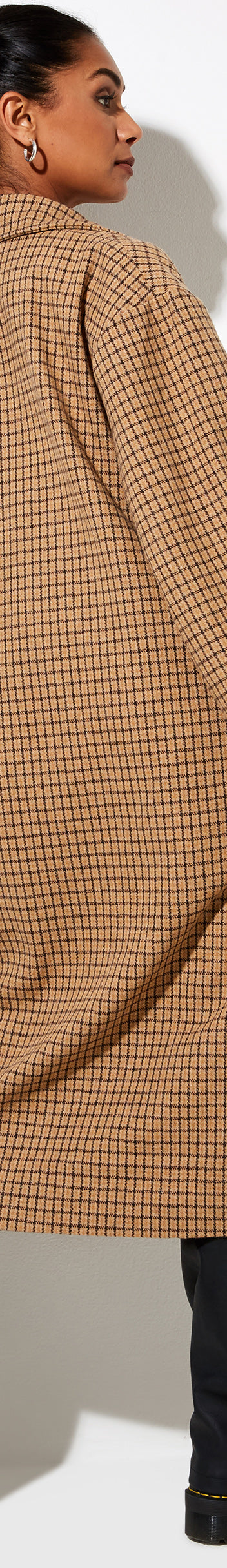 Brown Check Longline Coat | Duster – motelrocks.com